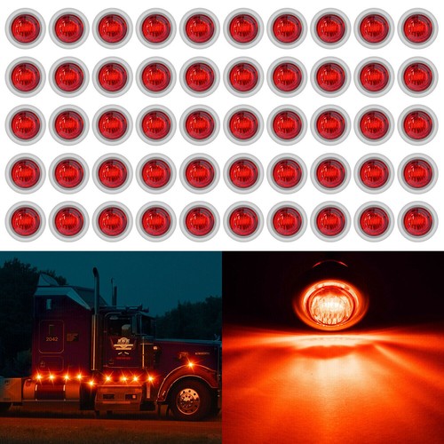 50x Stainless Round Bullet Lights Red LED Truck Trailer 3/4" Side ...