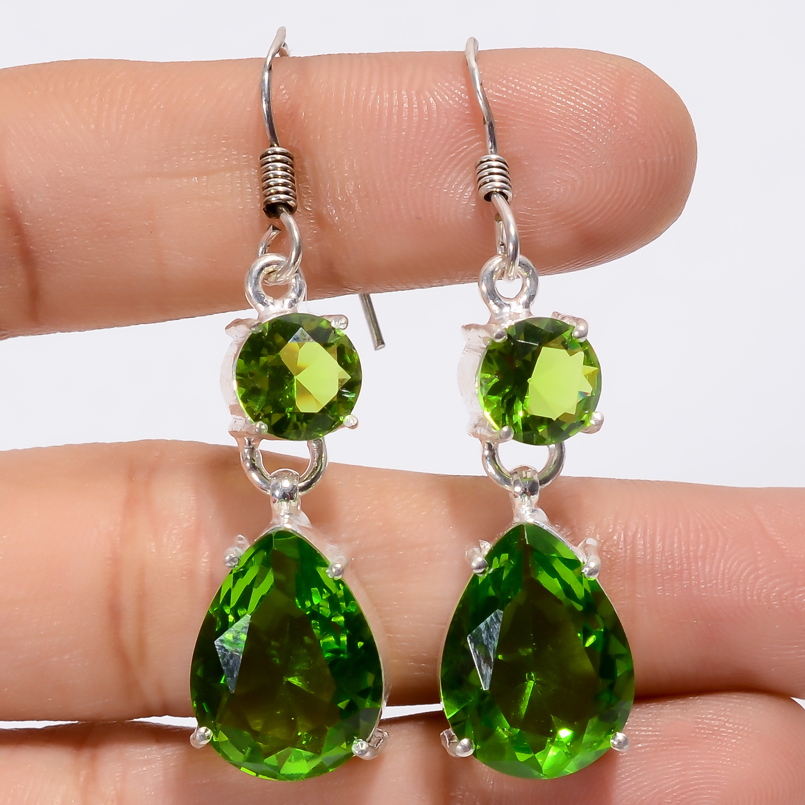 Lab Created Peridot Gemstone 925 Silver Handmade Dangle Earrings 1.8 ...