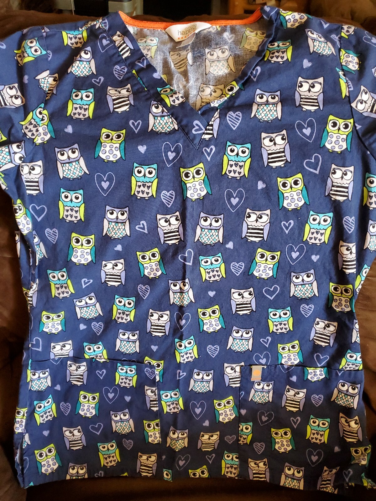 Code Happy Scrub Top Sm!! EUC!! Blue With Owls | eBay