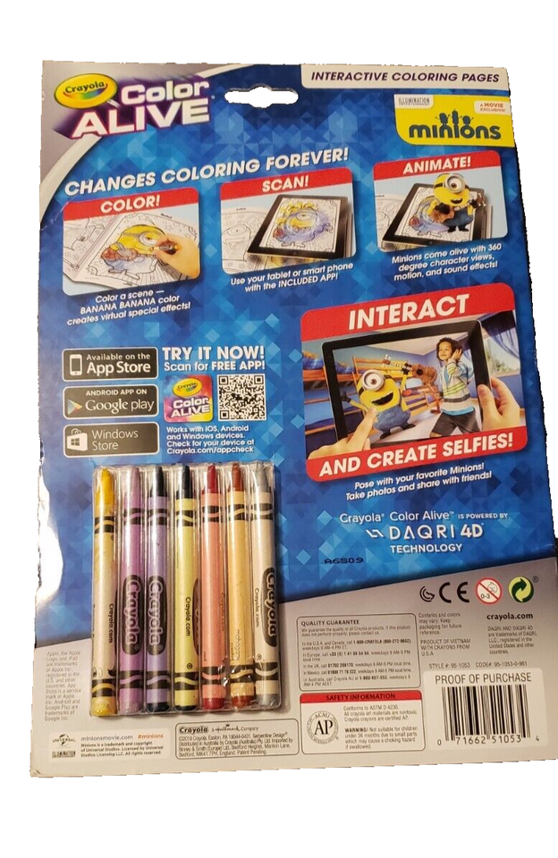 CRAYOLA Color Alive Minions Despicable Me Magic Coloring Pages with 7 ...