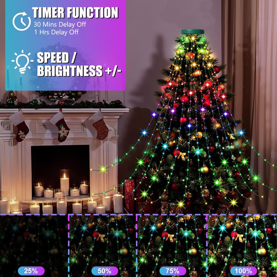 400LED Smart Christmas Tree Waterfall String Lights Waterproof Garden ...