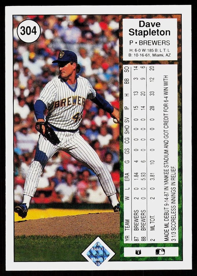 1989 Upper Deck Dave Stapleton Milwaukee Brewers #304 | eBay