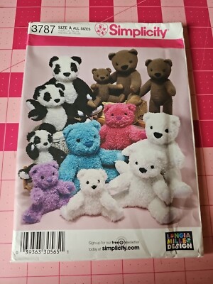 Simplicity Pattern 3787 Teddy Panda Stuffed Bear Toys 3 Sizes 18" 25 ...