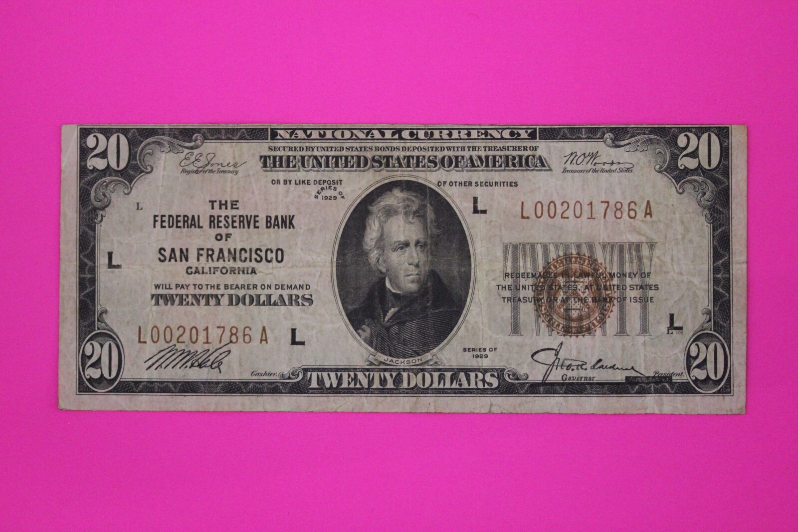 1929 $20 Federal Reserve Bank Of San Francisco National Currency Paper ...
