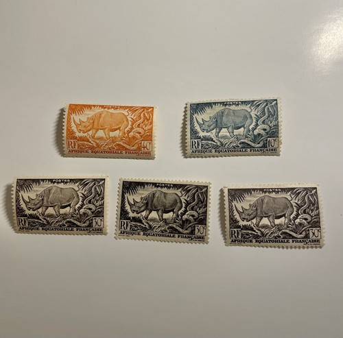 French Equatorial Africa 1946 Black Rhinoceros & Rock Python 5 Stamps ...