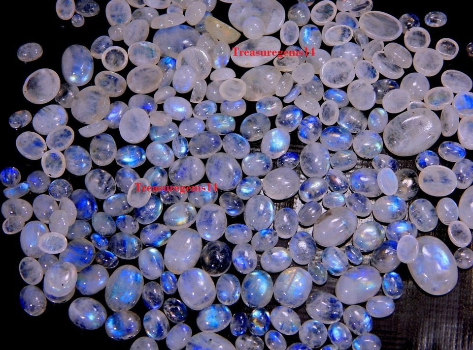 150 Crt WHOLESALE LOT NATURAL BLUE FIRE MOONSTONE CALIBRATED CABOCHON ...