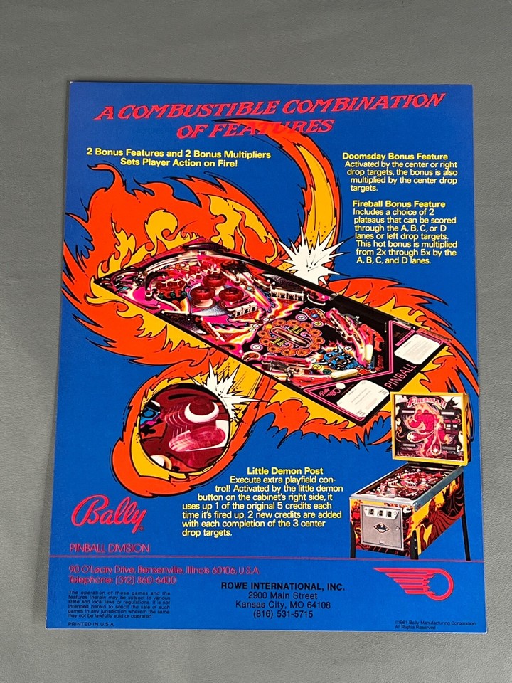 Fireball 2 Flyer New NOS PROMO Bally Pinball Machine Art Artwork Retro ...