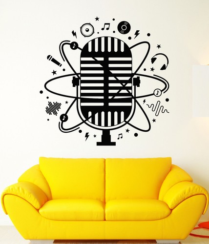 Vinyl Wall Decal Retro Microphone Singer Musician Karaoke Club Stickers ...