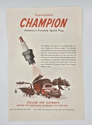 1948 Champion Spark Plug Christmas Tree Harvesting/Eveready Battery ...