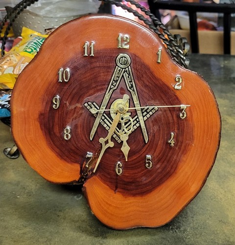 Vintage Masonic Free Masons Wood Lacquered Wall Clock 8.5 X 7" Parts or ...