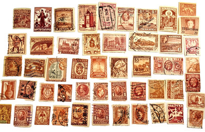 50 Vintage Cancelled Postage Stamps BROWN Hand Picked Assortment Art ...
