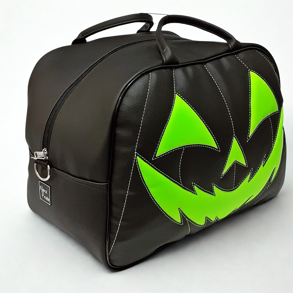 Handcrafted Nara Prado Pumpkin Suitcase Black & Neon Green Leather Big ...