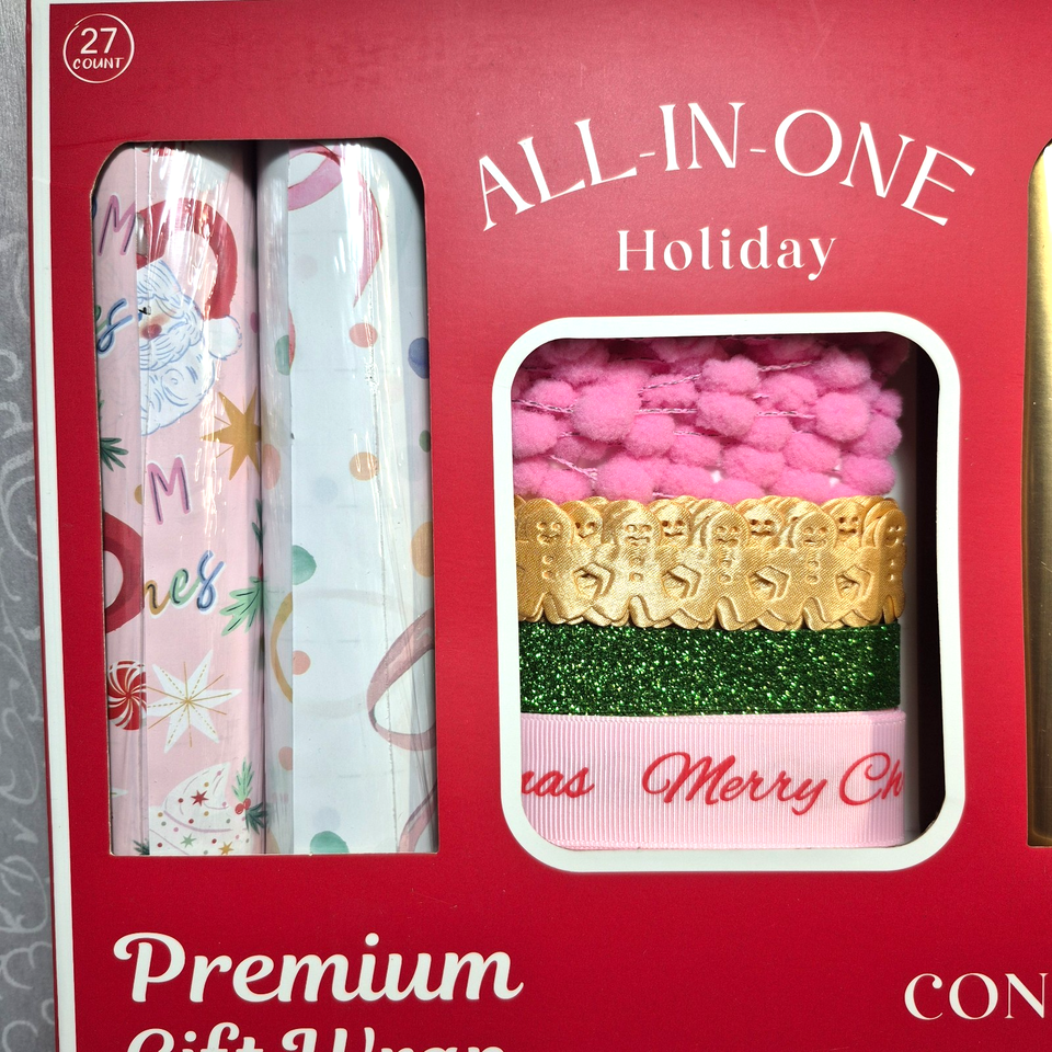 Holiday Gift Wrap Set – 27 Pc All-in-One Kit with Paper, Ribbons, Tags ...