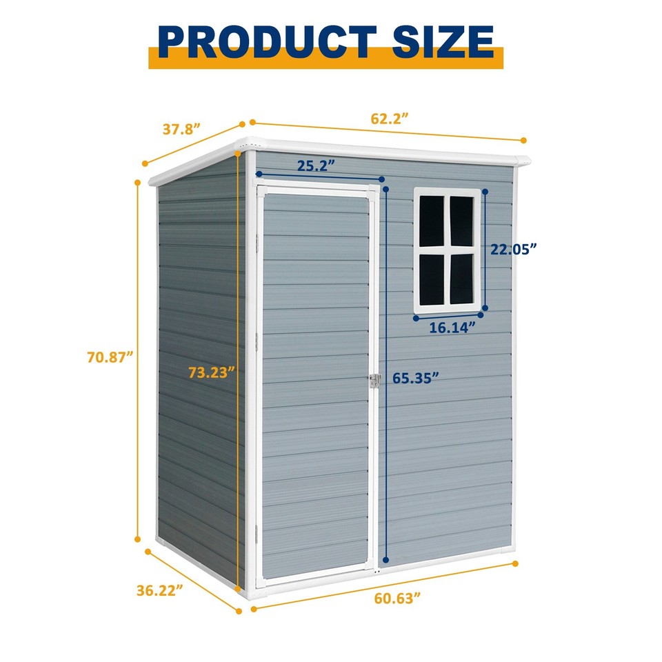 5x3 FT Outdoor Plastic Storage Shed Resin Storage Shed w/ Floor ...