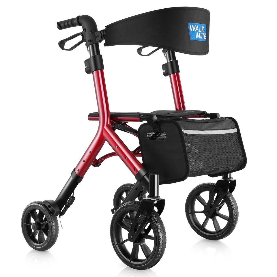 Walk Mate Rollator Walker Folding 10" Wheels Wire-Hidden Bag Seat and ...