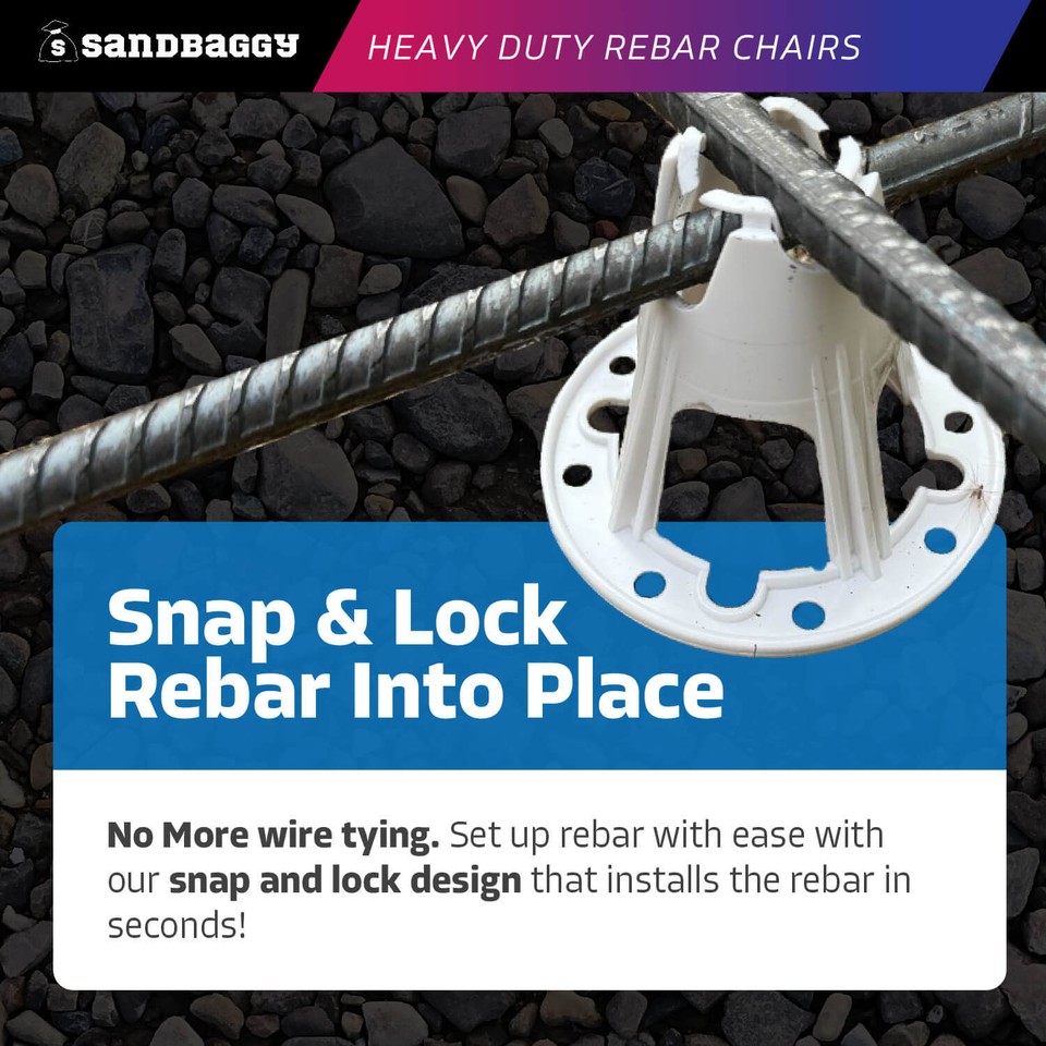 Sandbaggy Plastic Rebar Chairs - Elevates Rebar 2.5" or 3" - Rebar #3 ...