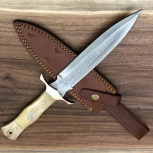 CUSTOM HANDMADE FORGED DAMASCUS STEEL HUNTING DAGGER BONE HANDLE WITH ...