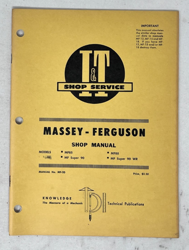 I&T Tractor Manual #MF-20 Massey-Ferguson Models MF85, Super 90, 88 ...