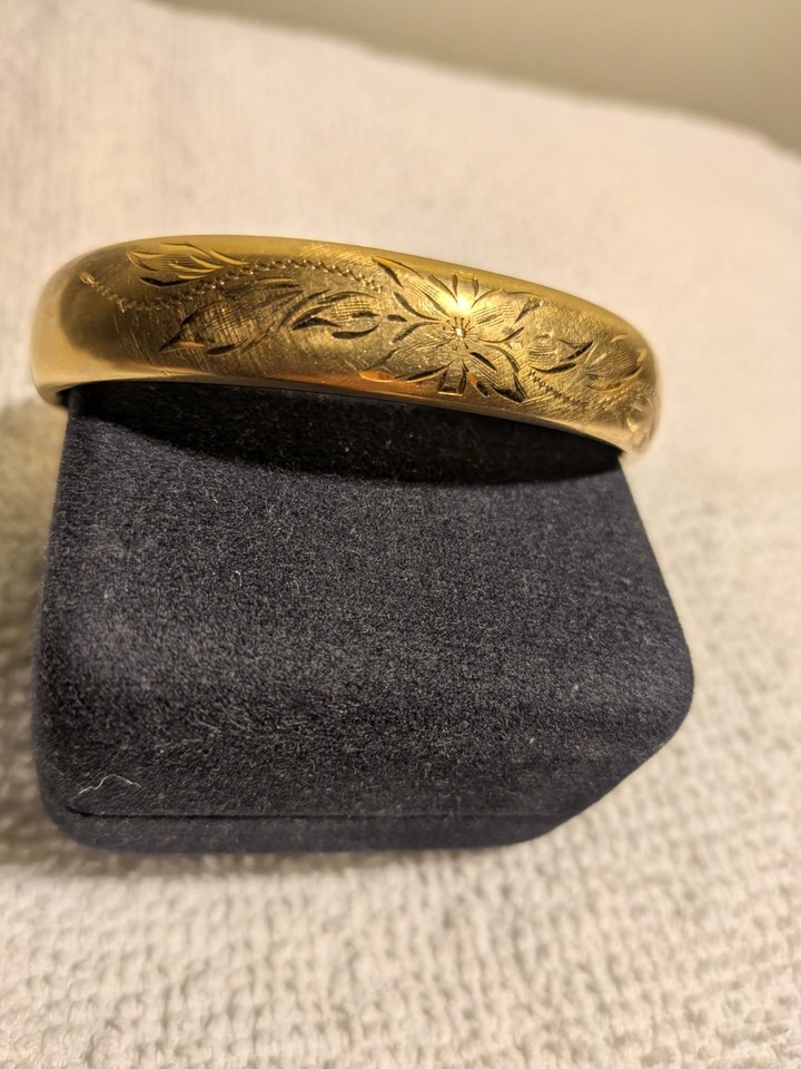 Antique 14k Gold Filled Push Button Etched Floral 1/2" Wide Bracelet ...