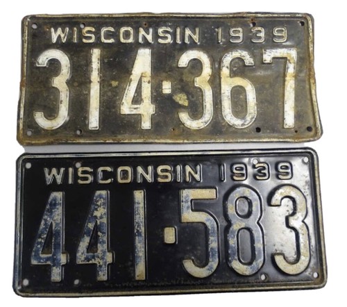 Lot Of 2 1939 Wisconsin License Plates 314-367 — 441-583 | eBay