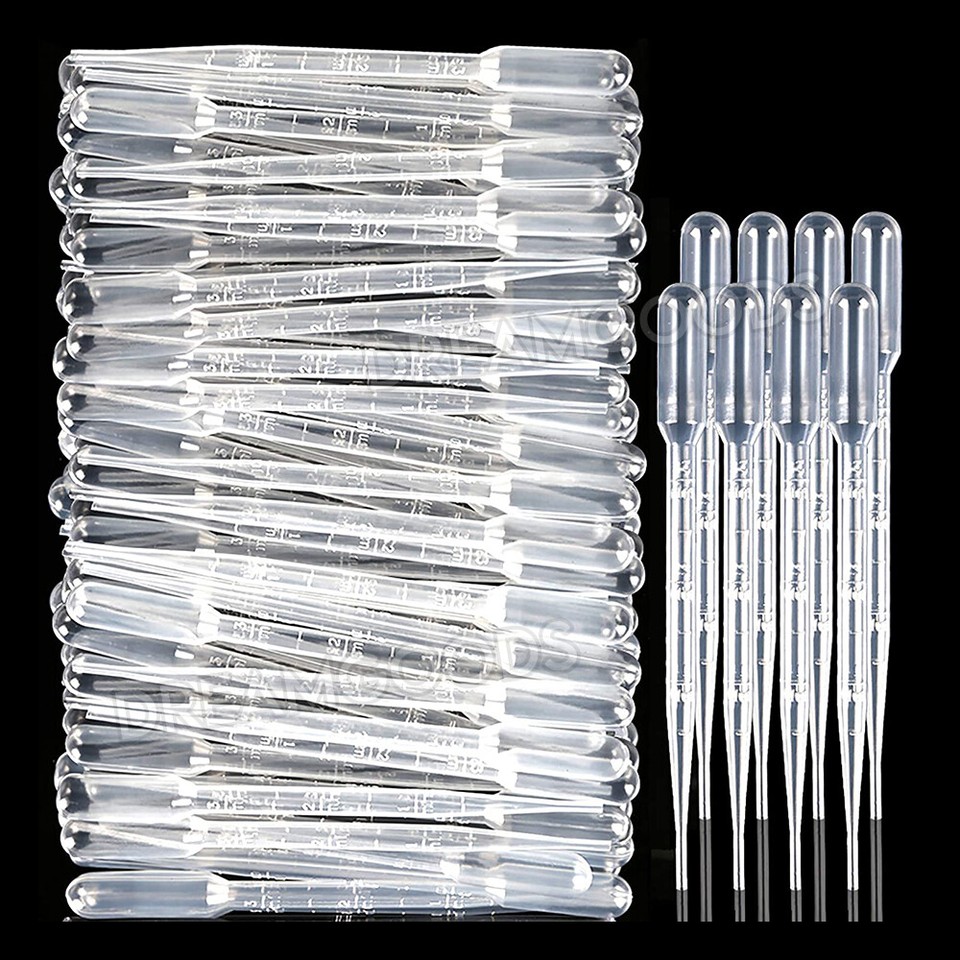 Plastic Pipettes 3ML Eye Dropper Disposable Graduated Transfer Liquid ...
