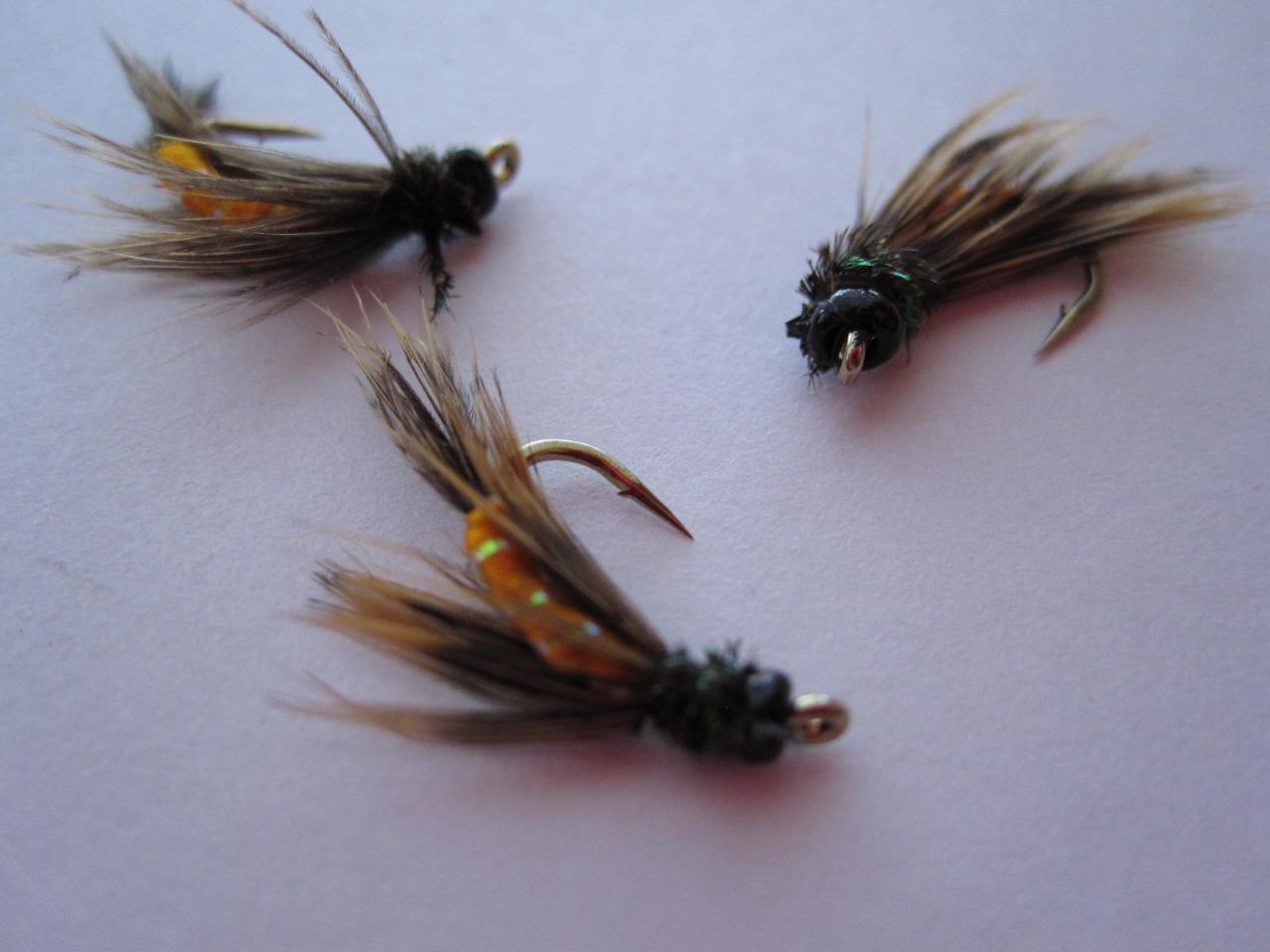 1 DZ D16-5 BEAD HEAD BIRD'S OF PREY OCTOBER CADDIS (BLACK BEADS)(SIZES ...