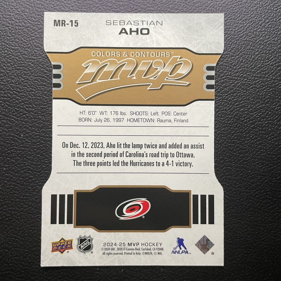 2024-25 UD - MVP - Colors and Contours Sebastian Aho MR-15 Gold 142/250 ...