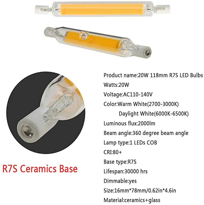 R7S LED Bulb COB Glass Tube 20W 118MM Replace Halogen Lamp Spot Light ...