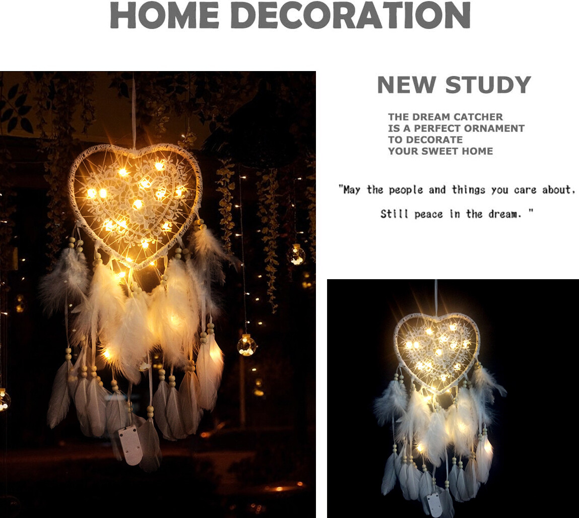 Feather Dream Catcher LED Light Up Hanging Decor Bedroom Background ...