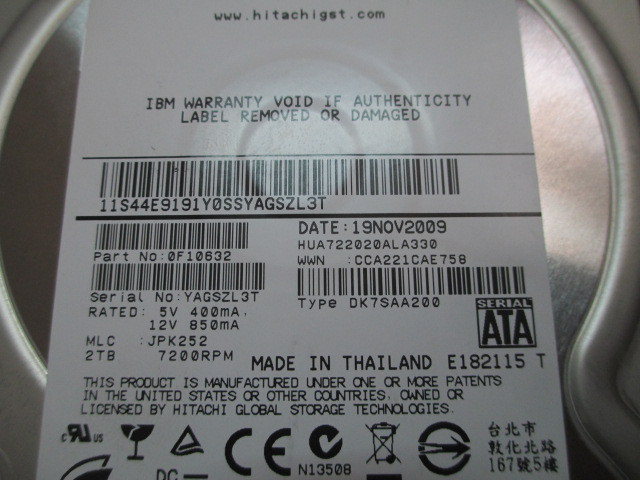 IBM 44E9191 0F10632 HUA722020ALA330 2TB SATA 3GB 7200RPM HDD JPK252 ...
