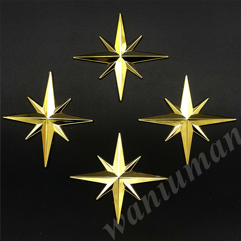 4x 3D Golden Metal Compass Ocatagnal Star Car Emblem Trunk Badge Decals ...