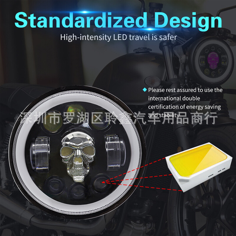 2x 5.7 Inch Colorful Skull LED Headlight H4 RGB Auxiliary Street Light ...