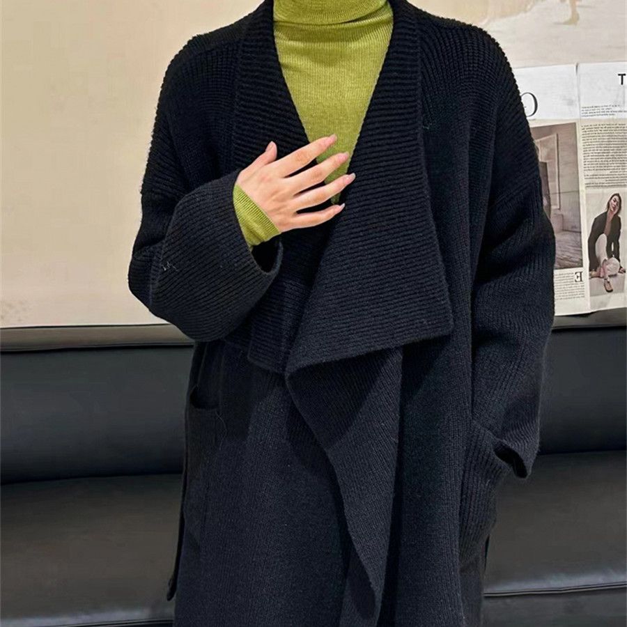 Luxury Womens Big Lapel Color Long Knitted Cardigans Women Wool Trench ...