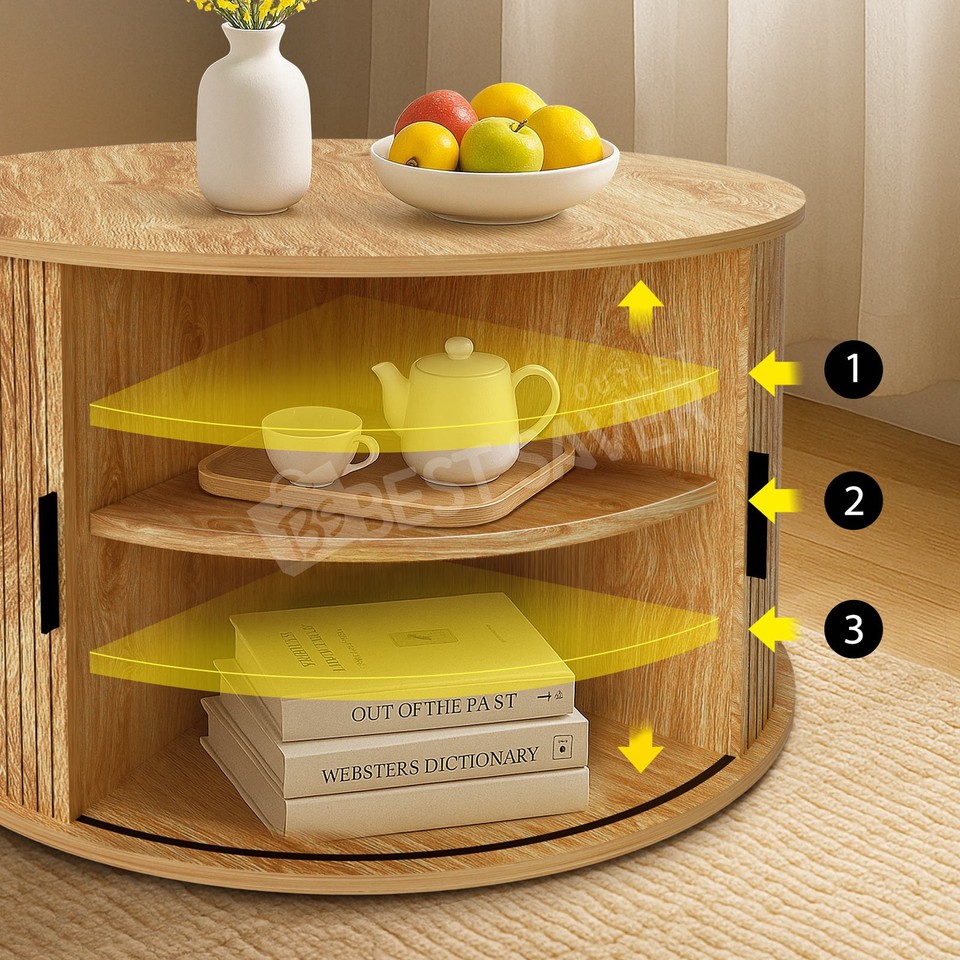 Round Oak Coffee Table Bedside Sofa Side Storage End Tea Cafe Night ...