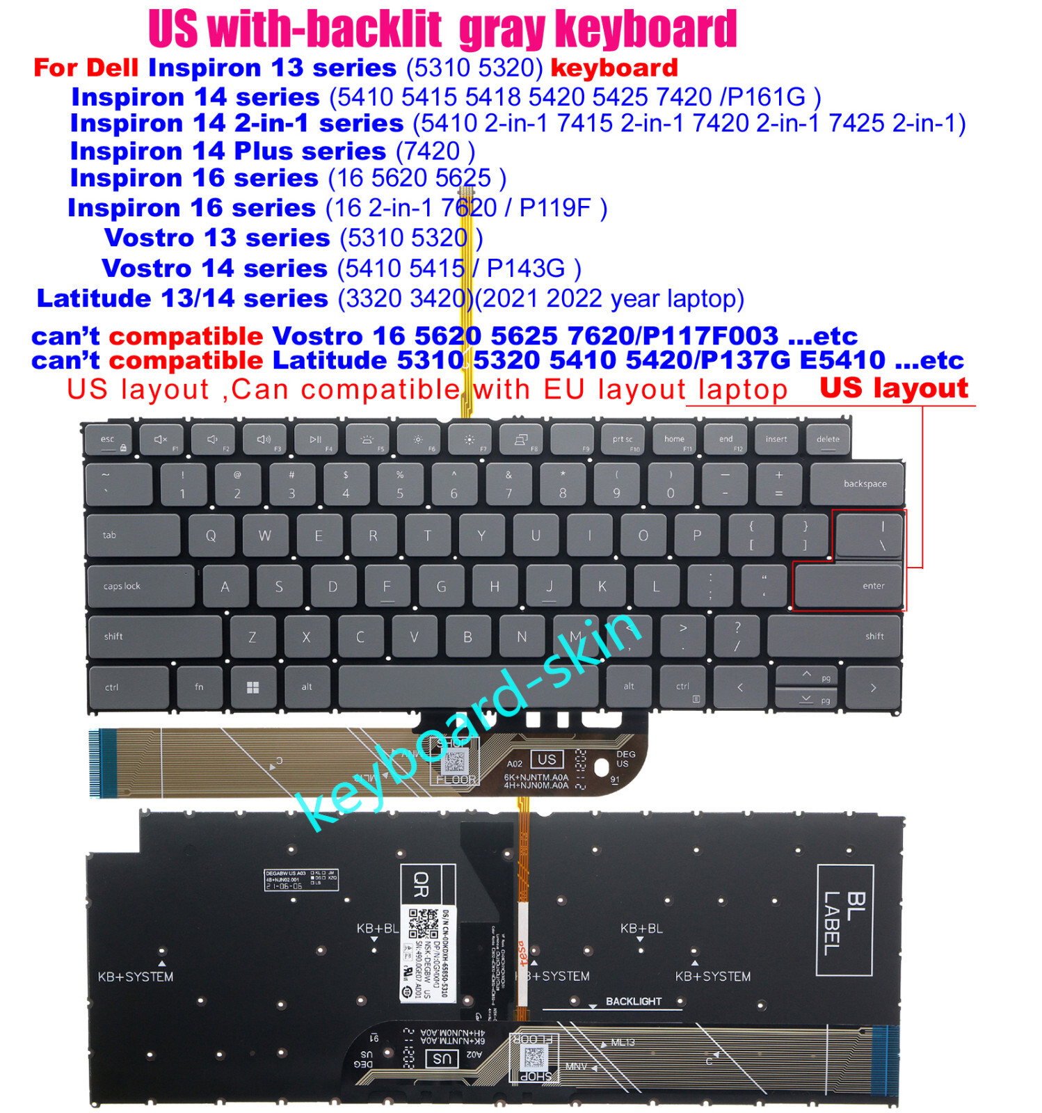 backlit Keyboard For Dell Inspiron 5425 7420 7425 16 2-in-1 5620 7620 ...