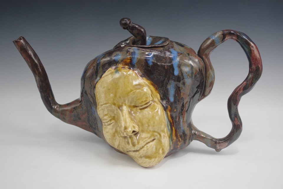 HUGE ART POTTERY FACE HEAD TEAPOT SCULPTURE SURREAL MOONFACE UNUSUAL | eBay