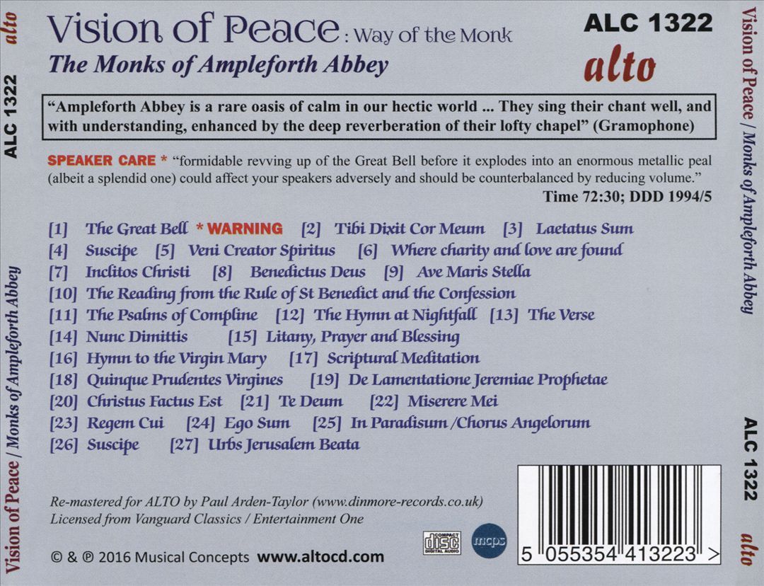MONKS OF AMPLEFORTH ABBEY VISION OF PEACE: THE WAY OF THE MONK NEW CD ...