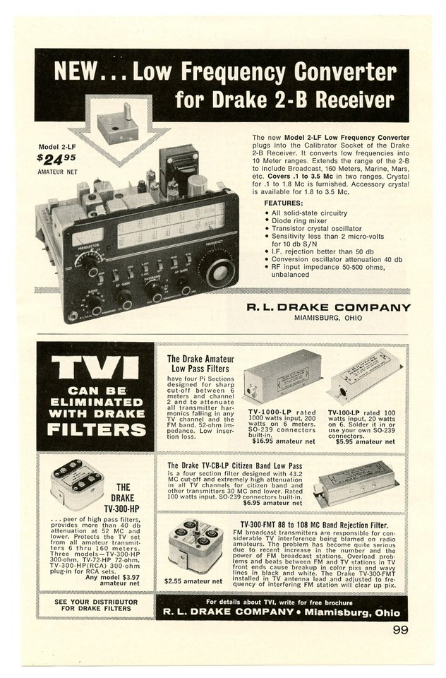 QST Ham Radio Magazine Ad DRAKE TR-3 Transceiver & DRAKE R-4 Receiver ...