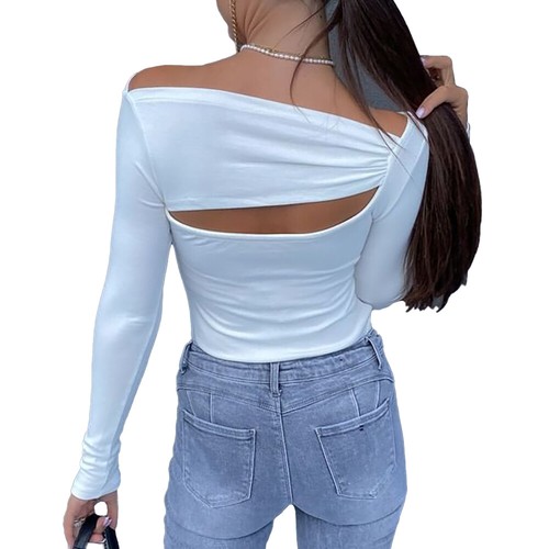 Womens Sexy Cut Out Tops T Shirts Ladies Long Sleeve Slim Stretch Party ...