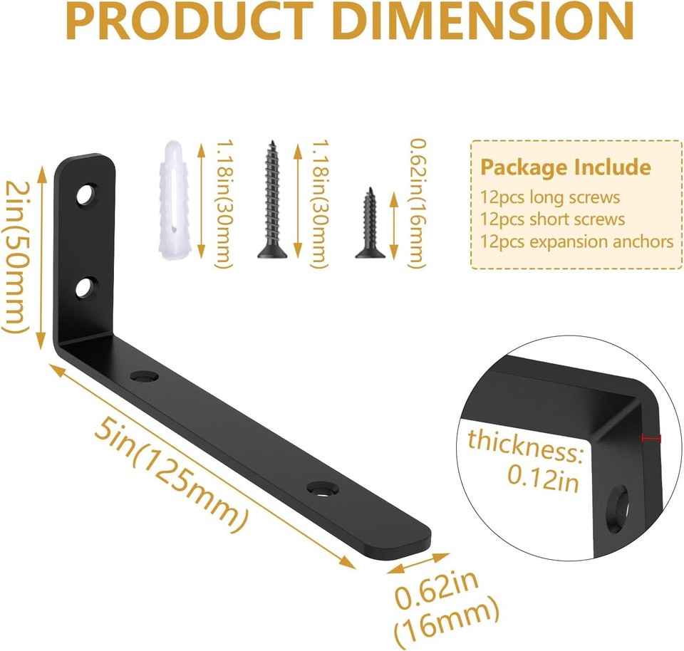 LSK 6PCS L Bracket Heavy Duty Metal Corner Bracket 5Ã—2(125Ã—50Mm ...