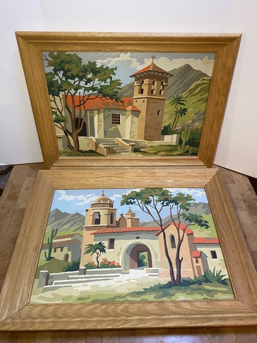 Pair Vintage paint by number paintings framed California Mission Style ...