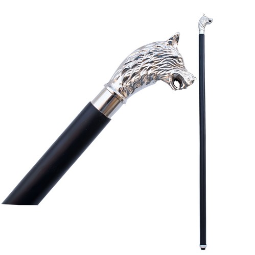 Fancy canes for women men black wooden Wolf walking cane silver brass ...