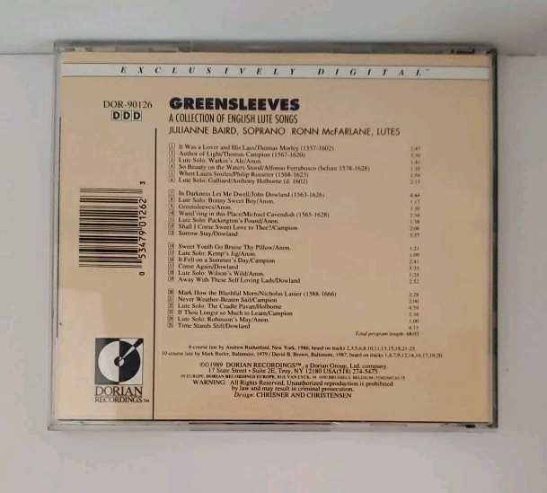 Julianne Baird Greensleeves CD A Collection of English Lute Songs ...
