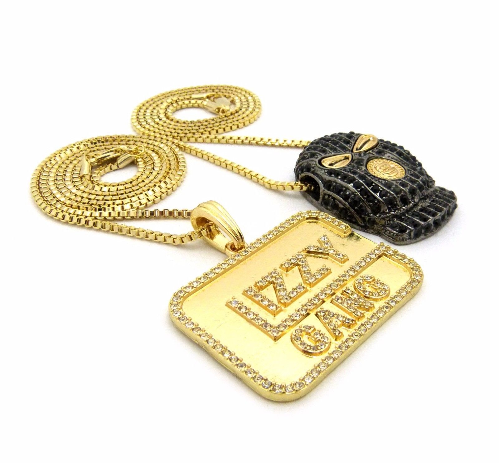 Hip Hop Iced Mask Man & Glizzy Gang Pendant 24",30" Box Chain 2 ...