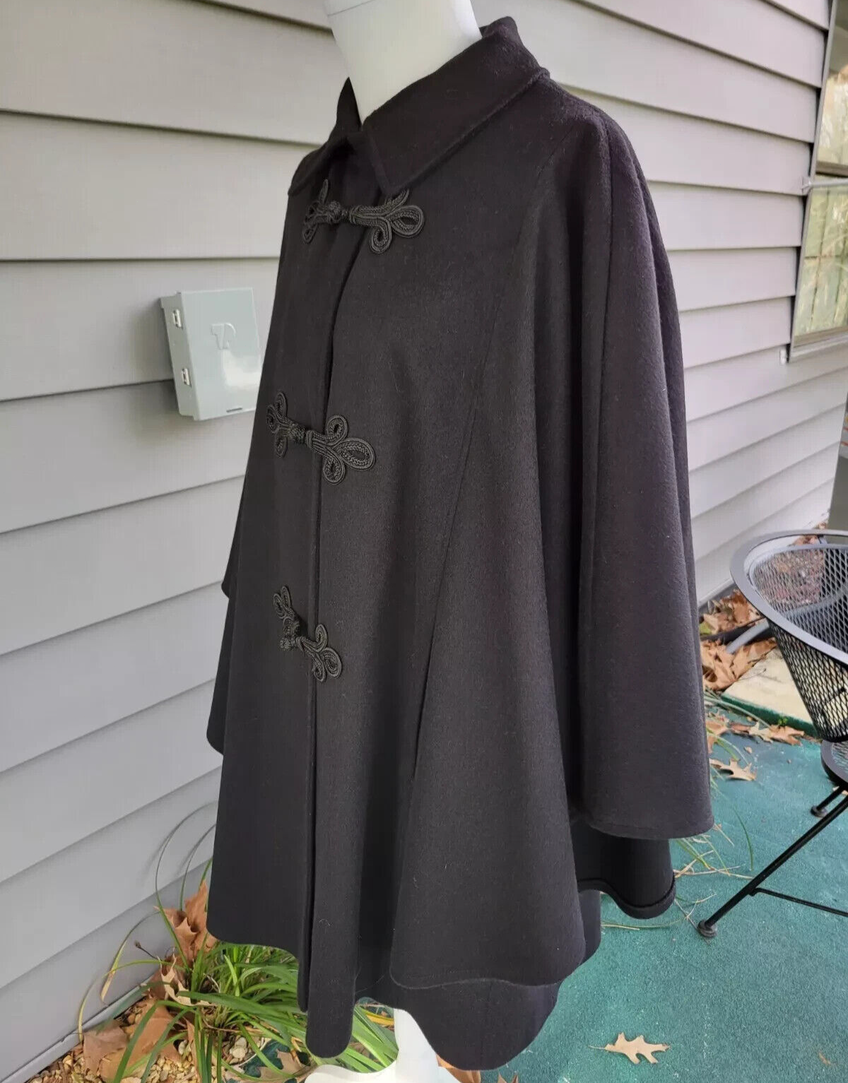 Black Wool Cape Swing Cloak Coat Loop Button Wool Black Cape | eBay