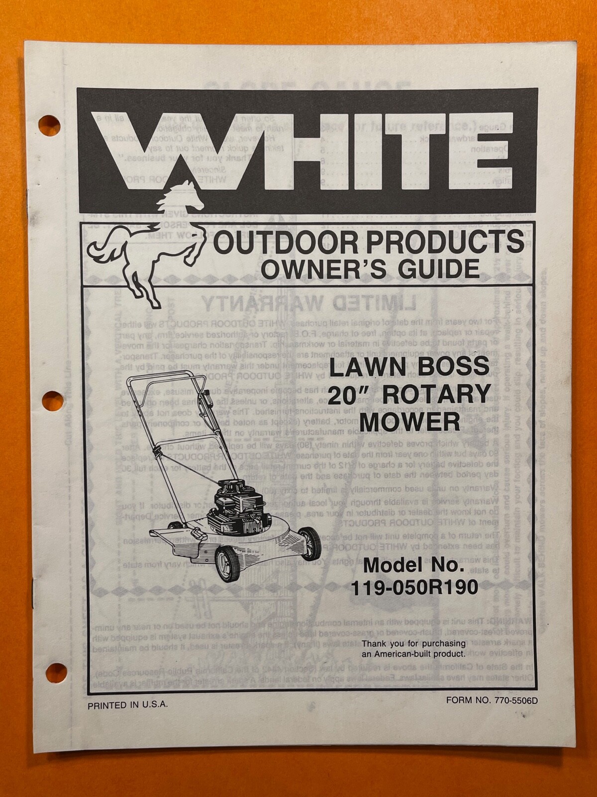 White Outdoor - Lawn Boss 20" Rotary Mowers (Model- 119-050R190) Owner ...
