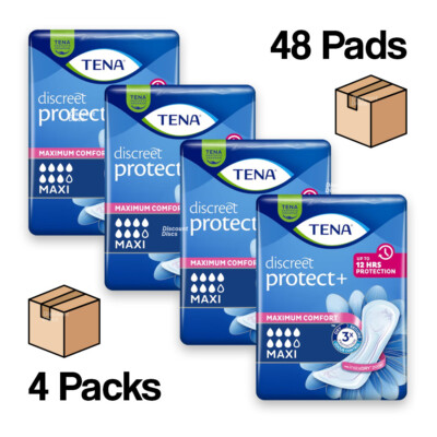 48 Tena Discreet Protect + Maxi Incontinence Pads Highly Absorbent ...