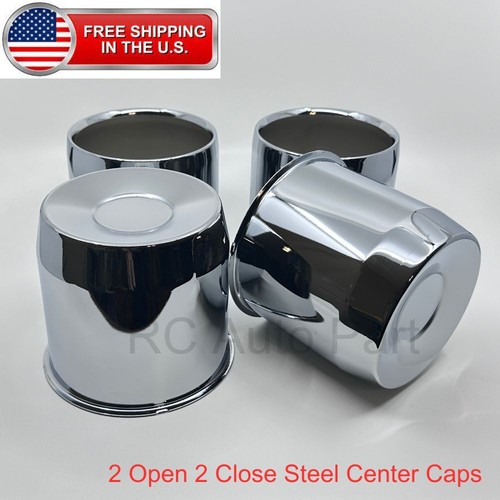 2 Open 2 Closed Chrome Steel 8 Lug Caps 5.15" Push Through Center Caps ...