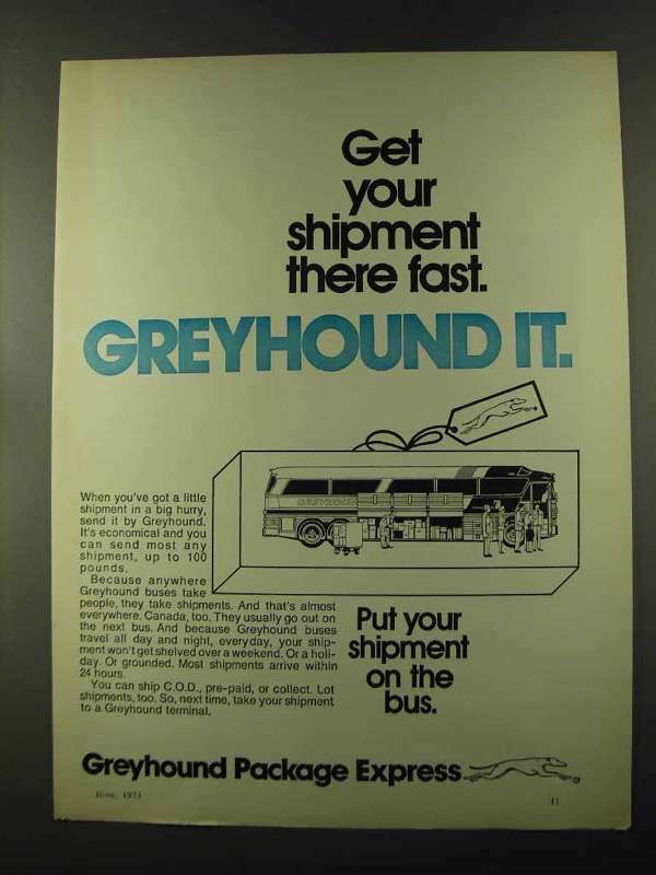 1973 Greyhound Package Express Ad - Get Shipment Fast | eBay