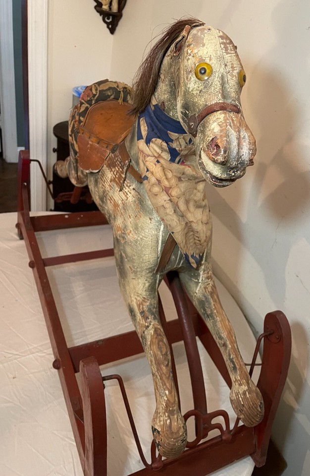 Antique Late 19th Century carved wood iron Whitney Reed Rocking Horse ...